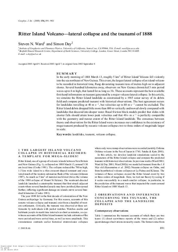 (PDF) Ritter Island Volcano-lateral collapse and the tsunami of 1888 ...