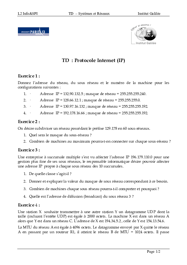 (PDF) TD : Protocole Internet (IP