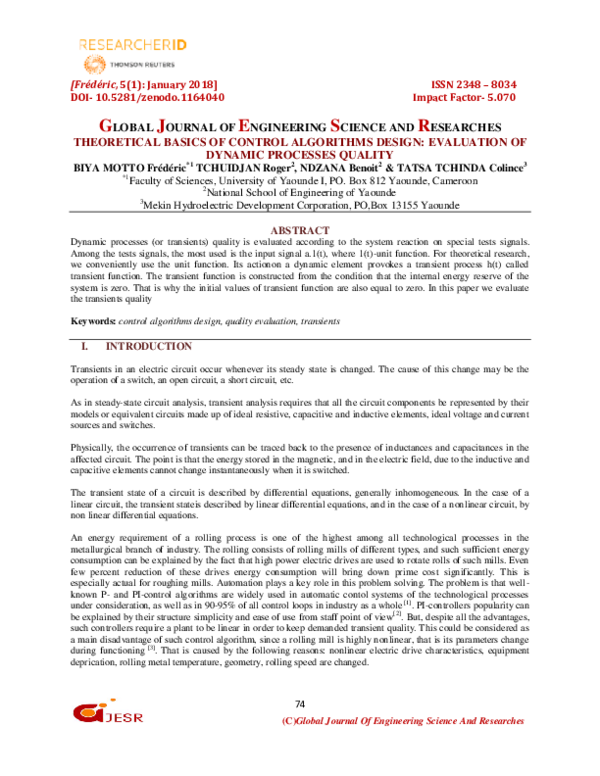 Pdf Theoretical Basics Of Control Algorithms Design Evaluation Of Dynamic Processes Quality