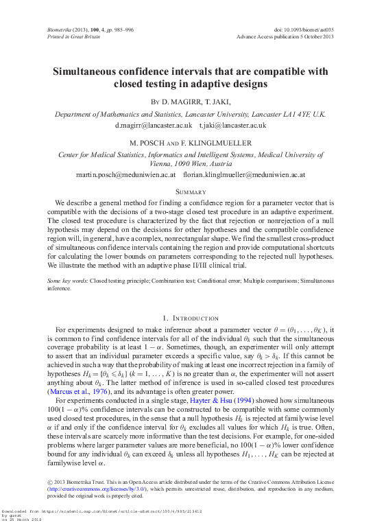 (PDF) Simultaneous confidence intervals that are compatible with closed ... (PDF) Simultaneous confidence intervals that are compatible with closed ...