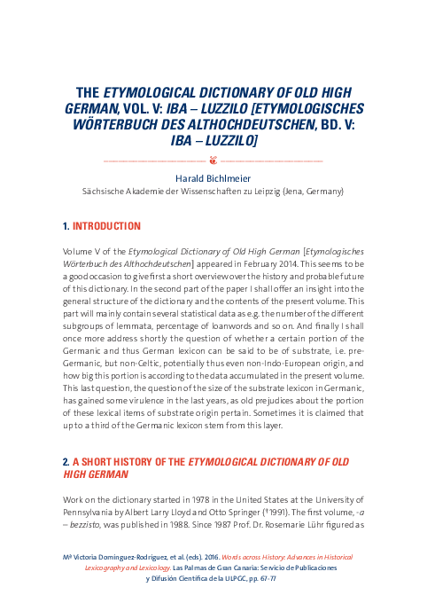 (PDF) The Etymological Dictionary of Old High German, Vol. V: iba ...