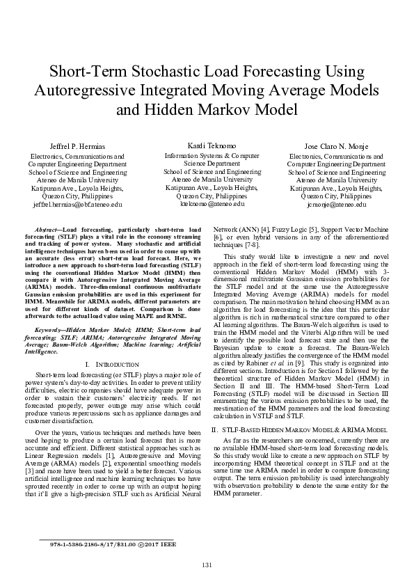(PDF) Short-Term Stochastic Load Forecasting Using Autoregressive ...