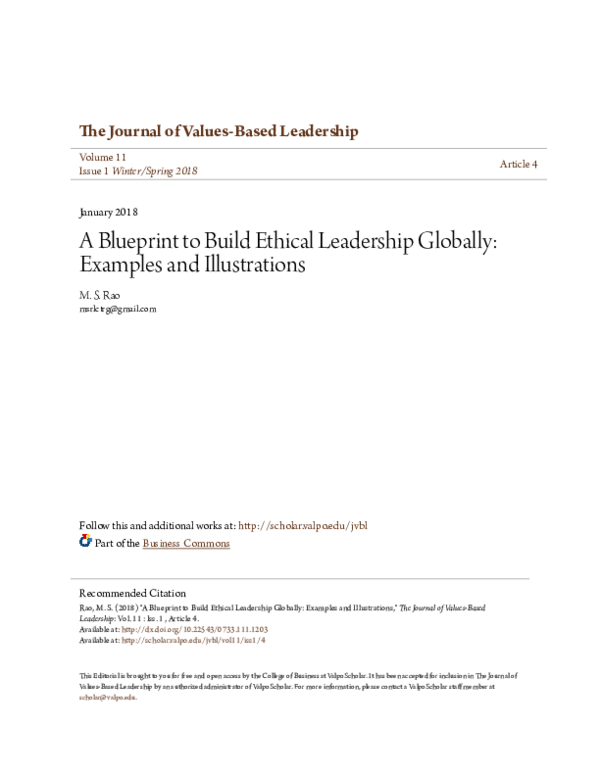 (PDF) The Journal of Values-Based Leadership A Blueprint to Build ...