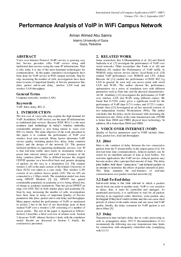 (PDF) Performance Analysis of VoIP in WiFi Campus Network