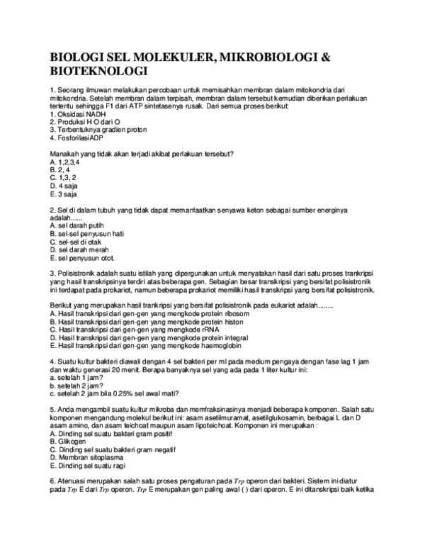(DOC) BIOLOGI SEL MOLEKULER, MIKROBIOLOGI & BIOTEKNOLOGI