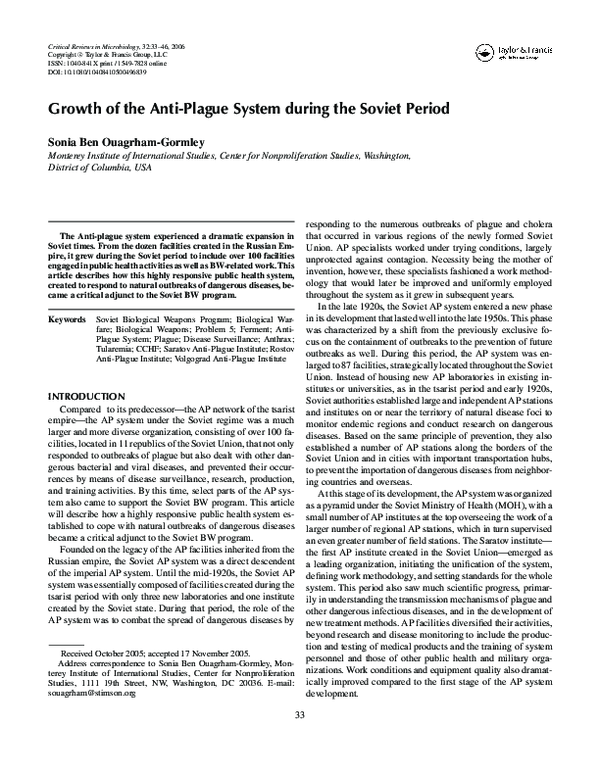 (PDF) Growth of the anti-plague system during the Soviet period