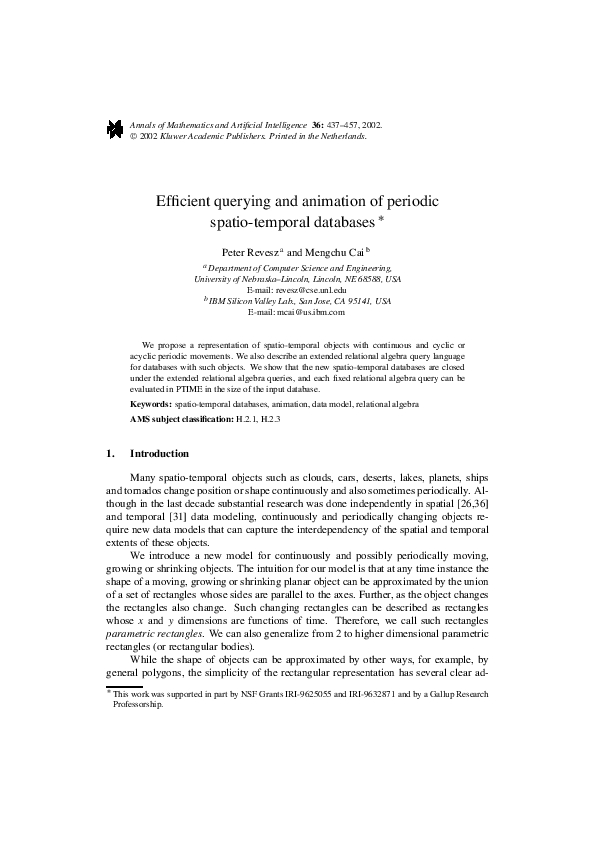 Pdf Efficient Querying And Animation Of Periodic Spatio Temporal Databases