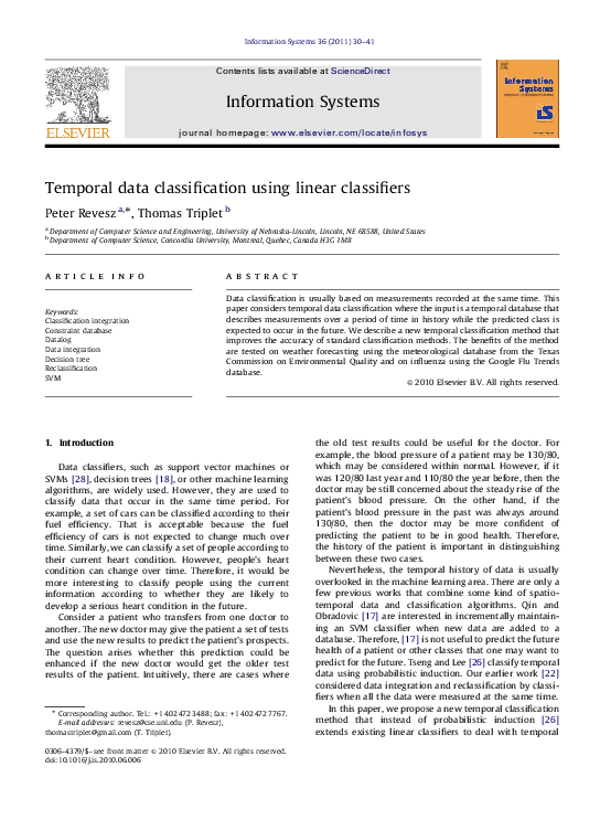 Pdf Temporal Data Classification Using Linear Classifiers