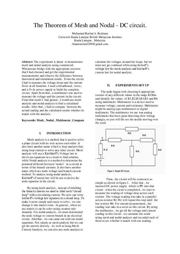 (DOC) The Theorem of Mesh and Nodal -DC circuit