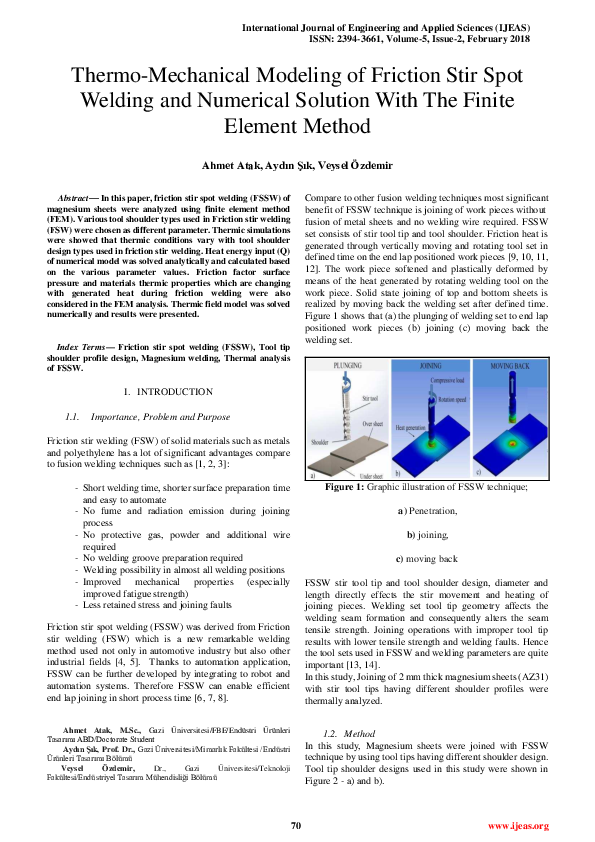 (PDF) Thermo-Mechanical Modeling of Friction Stir Spot Welding and Numerical Solution With The ...