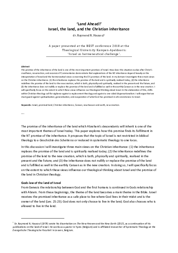 (PDF) ‘Land Ahead!’ Israel, the land, and the Christian inheritance