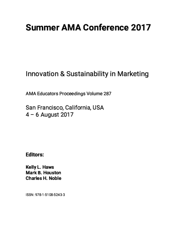 (PDF) Summer AMA Conference 2017 Innovation & Sustainability in Marketing