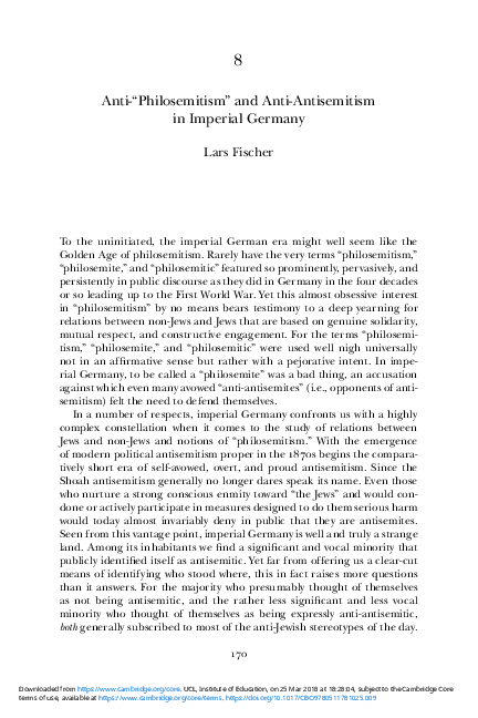 (PDF) ‘Anti-“Philosemitism” and Anti-Antisemitism in Imperial Germany ...