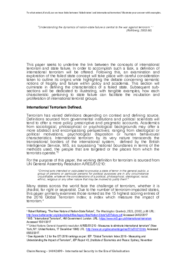 (PDF) Tracing the links between Failed States and International Terrorism