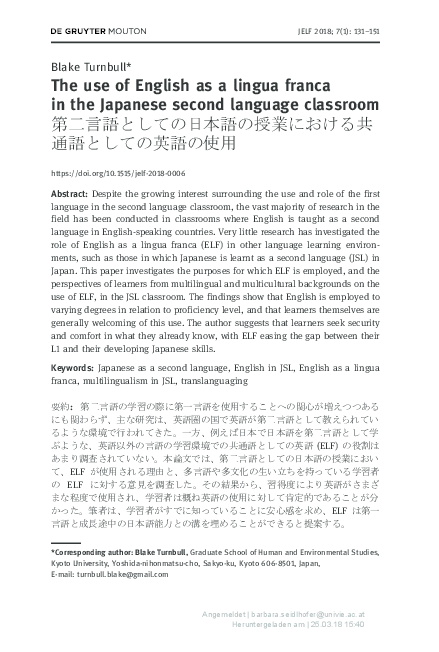 (PDF) The use of English as a lingua franca in the Japanese second language classroom