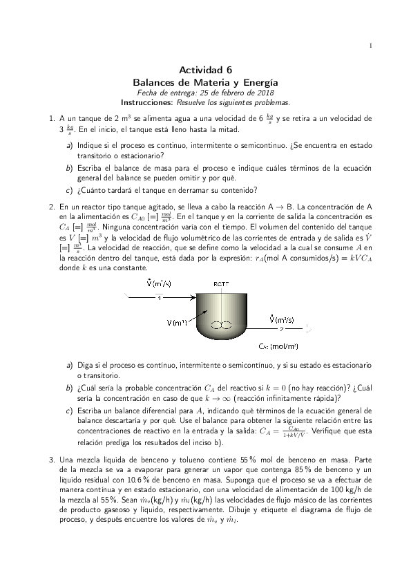 (PDF) Actividad 6 Balances de Materia y Energía