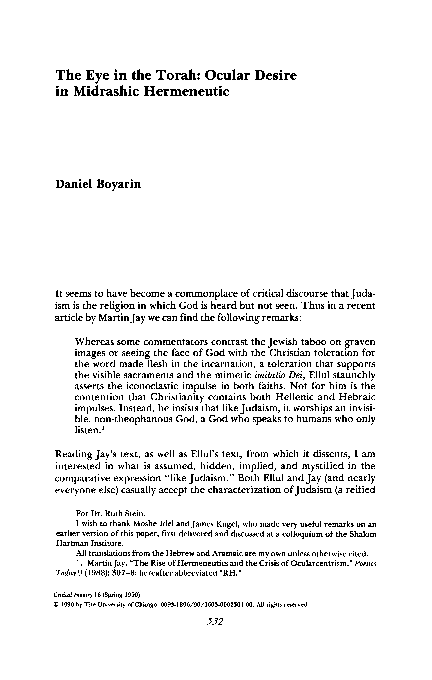 (PDF) Daniel Boyarin, “The Eye in the Torah: Ocular Desire in Midrashic ...