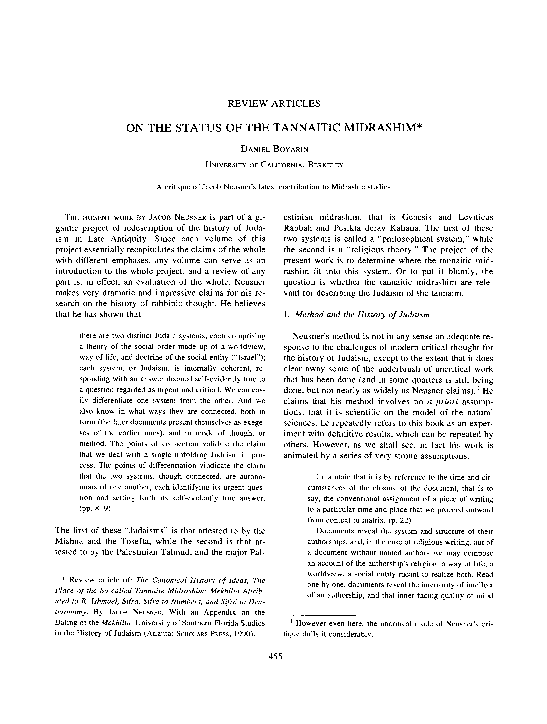 (PDF) Daniel Boyarin, “On the Status of the Tannaitic Midrashim: A ...