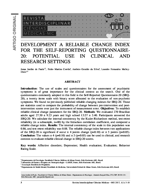 (PDF) DEVELOPMENT A RELIABLE CHANGE INDEX FOR THE SELF-REPORTING ...