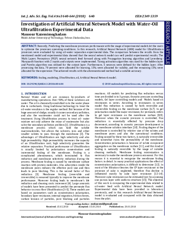 (PDF) Investigation of Artificial Neural Network Model with Water-Oil ...