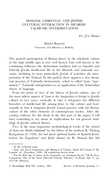 (PDF) Daniel Boyarin, “Moslem, Christian, and Jewish Cultural ...