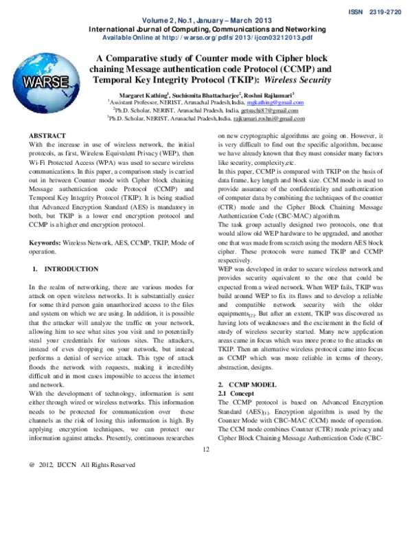 (PDF) A Comparative study of Counter mode with Cipher block chaining Message authentication code ...