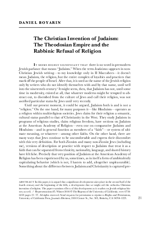 (PDF) Daniel Boyarin,“The Christian Invention of Judaism: The ...