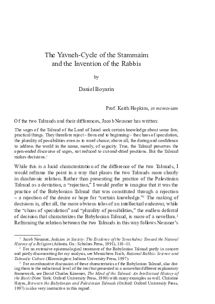 (PDF) Daniel Boyarin, “The Yavneh-Cycle of the Stammaim and the ...