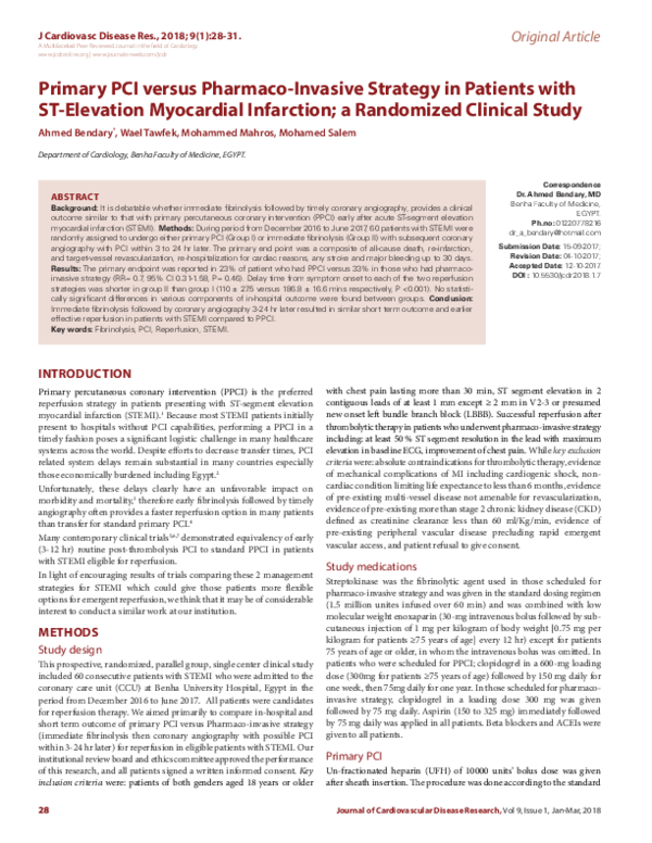 (PDF) Primary PCI versus Pharmaco-Invasive Strategy in Patients with ST ...