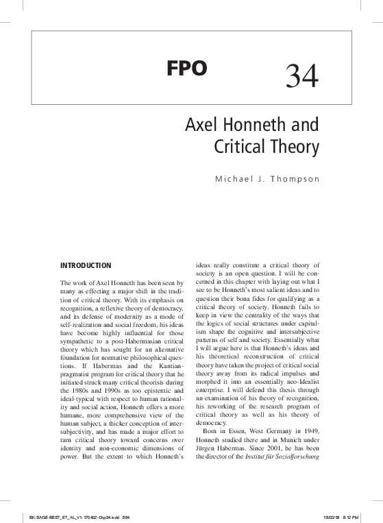 (PDF) Axel Honneth and Critical Theory