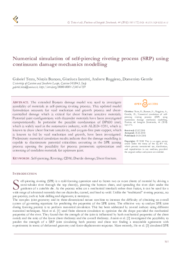 (PDF) Equation Chapter 1 Section 1 Numerical simulation of self-piercing riveting process (SRP ...