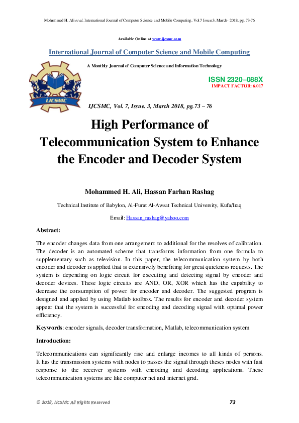 (PDF) High Performance of Telecommunication System to Enhance the ...
