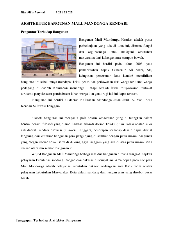 Doc Arsitektur Bangunan Mall Mandonga Kendari