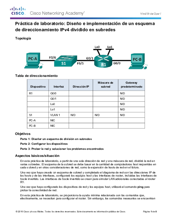 (PDF) Práctica de laboratorio: Diseño e implementación de un esquema de direccionamiento IPv4 ...