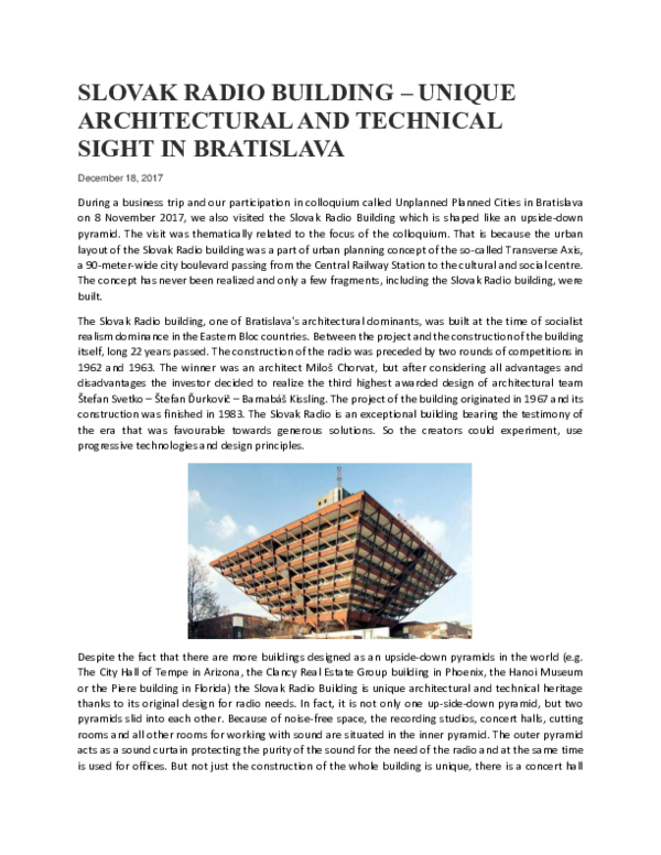 (PDF) SLOVAK RADIO BUILDING – UNIQUE ARCHITECTURAL AND TECHNICAL SIGHT ...