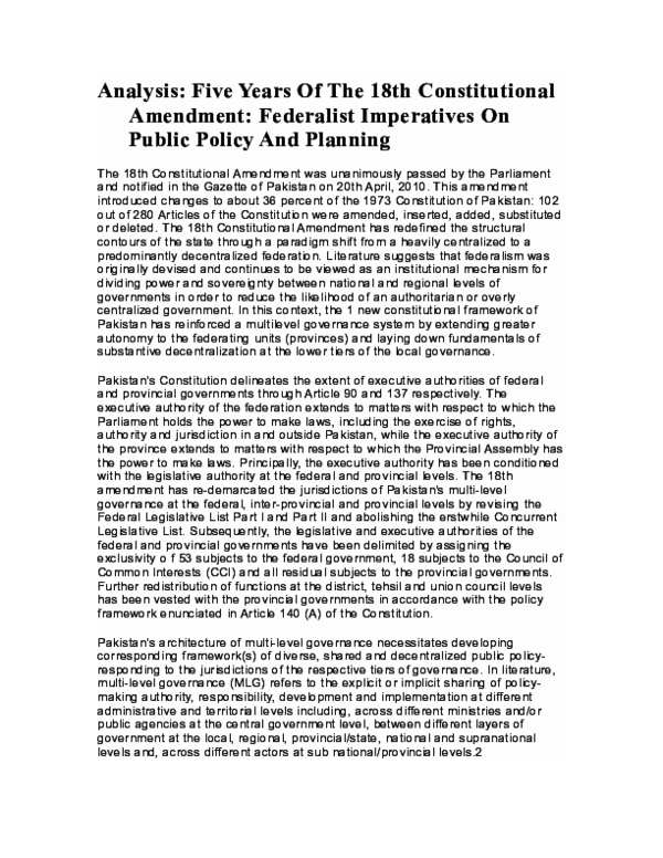 (DOC) Analysis: Five Years Of The 18th Constitutional Amendment ...