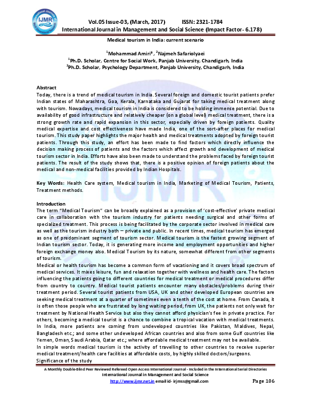 (PDF) MEDICAL TOURISM IN INDIA CURRENT SCENARIO