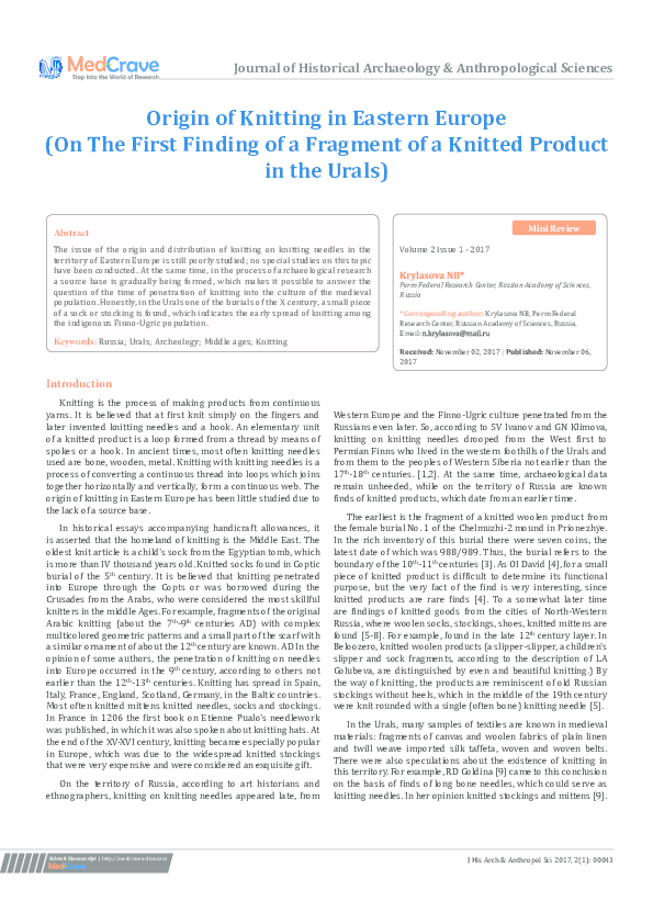 (PDF) Origin of Knitting in Eastern Europe (On The First Finding of a ...