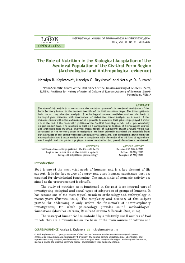 (PDF) The Role of Nutrition in the Biological Adaptation of the ...