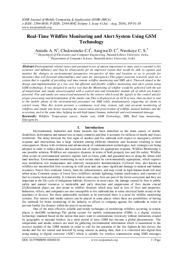 Pdf Real Time Wildfire Monitoring And Alert System Using Gsm Technology