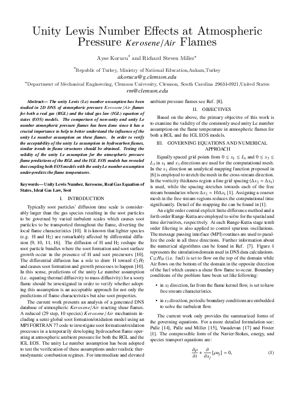 (PDF) Unity Lewis Number Effects at Atmospheric Pressure Kerosene/Air ...
