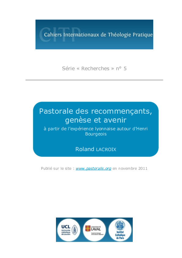 (PDF) Roland LACROIX, Pastorale des recommençants, genèse et avenir à ...