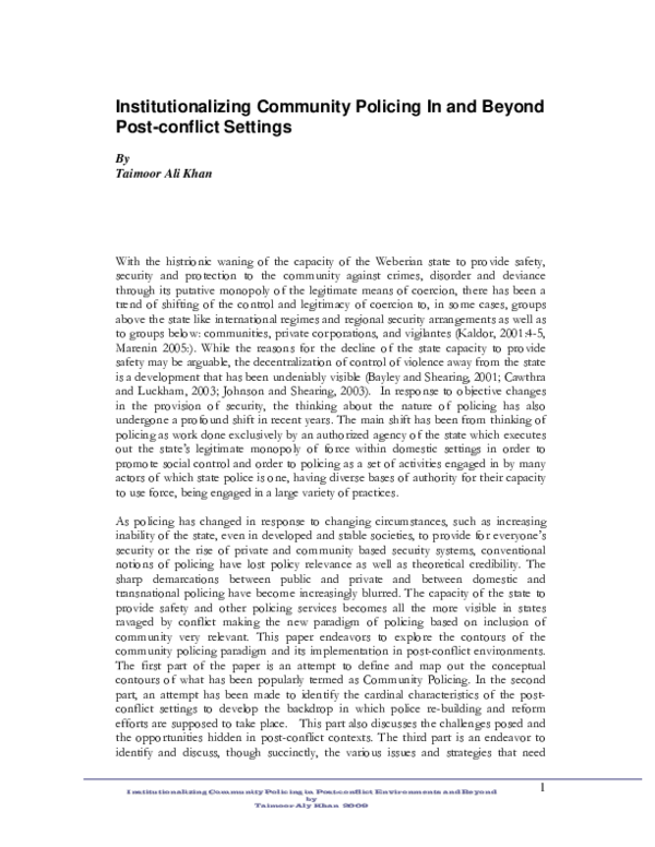 (PDF) Institutionalizing Community Policing in post conflict ...