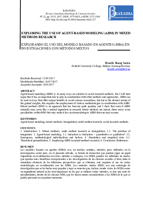 Pdf Exploring The Use Of Agent Based Modeling Abm In Mixed Methods