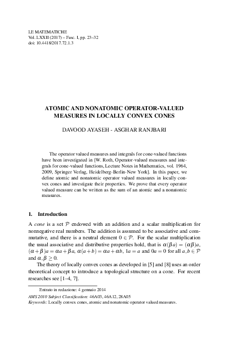 (PDF) ATOMIC AND NONATOMIC OPERATOR-VALUED MEASURES IN LOCALLY CONVEX CONES DAVOOD AYASEH ...