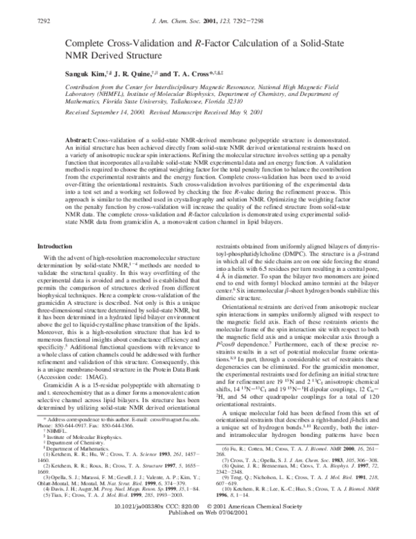 (PDF) Complete Cross-Validation and R -Factor Calculation of a Solid-State NMR Derived Structure
