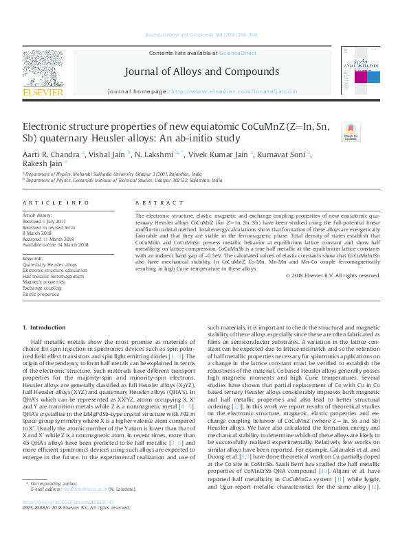 (PDF) Electronic structure properties of new equiatomic CoCuMnZ (Z¼In ...