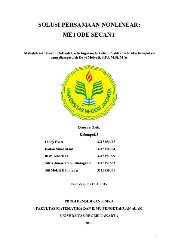 (PDF) SOLUSI PERSAMAAN NONLINEAR: METODE SECANT