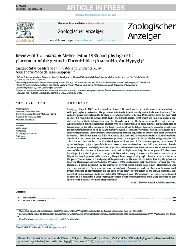 (PDF) Review of Trichodamon Mello-Leitão 1935 and phylogenetic ...