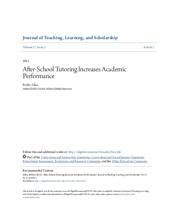 (PDF) After-School Tutoring Increases Academic Performance
